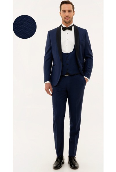 Pierre Cardin Lacivert Ekstra Slim Fit Yelekli Smokin Takım 50190787-VR033