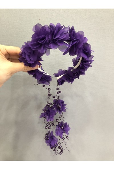 Hayalperest Boncuk Mor Lazer Çiçekli Taç