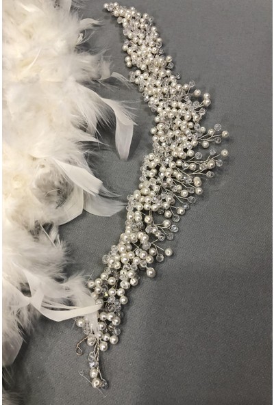 Hayalperest Boncuk Krem Belen Kristal Saç ve Türban Aksesuarı