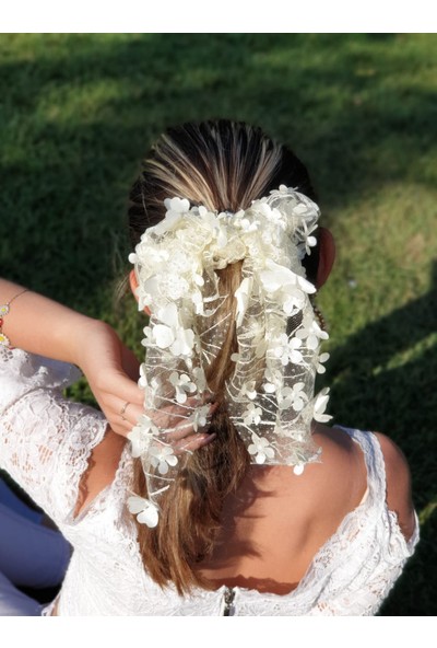 Melkady 126 - 3 Boyutlu Çiçekli Orta Boy Scrunchie Fularlı Saç Lastiği Toka