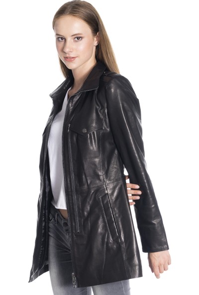 Derinss Dka1122 Deri Kadın Siyah Mont Kaban