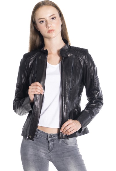 Derinss Dka1223 Deri Kadın Siyah Mont Ceket