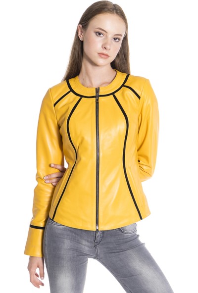 Derinss Dka2102 Deri Kadın Sarı Mont Ceket