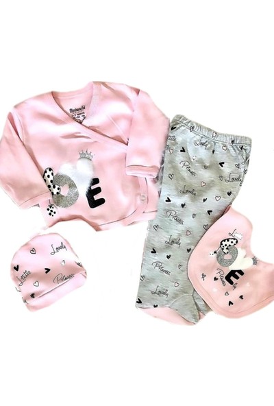 Miniworld Yenidoğan Kız Bebek Love Baskılı 5 'li Hastane Çıkışı Zıbın Seti MINI15073