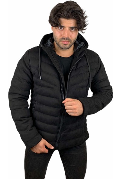 Macsylen Nubuk Kapüşon Şişme Mont Siyah S