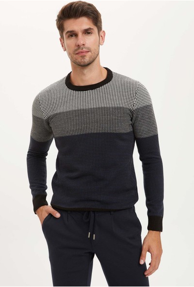 DeFacto Slim Fit Blok Desenli Triko Kazak R8975AZ20WN