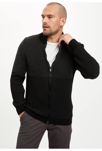 DeFacto Slim Fit Yarım Balıkçı Yaka Fermuarlı Uzun Kollu Triko Hırka R5270AZ20WN