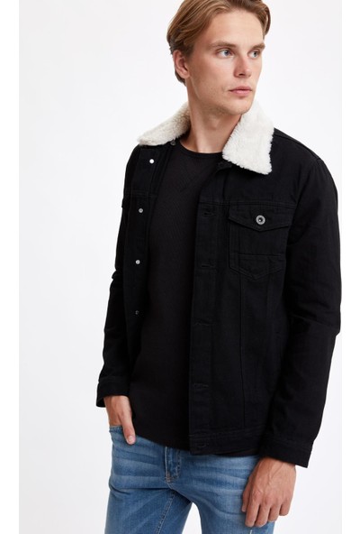 DeFacto Slim Fit Yakası Pelüş Kürklü Jean Ceket R6717AZ20AU