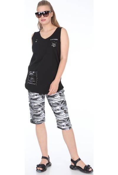 Mia Butik Kadın Kamufulaj Bermuda Takım 42 Siyah