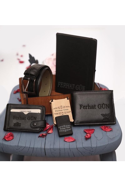Hediye Kumsalı Kişiye Özel Cüzdan Kemer Kartlık Çakmak Ajanda Kutu Set
