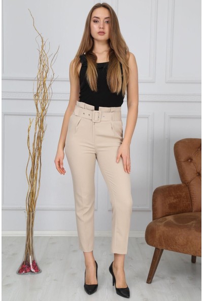 Bluence Beli Kemerli Bej Kumaş Pantolon 44 Bluence Beli Kemerli Bej Kumaş Pantolon 44