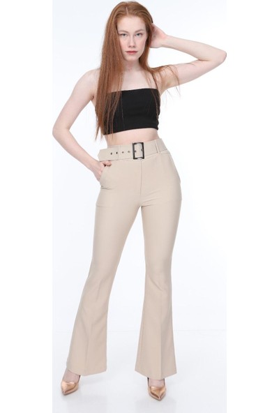 Bluence Beli Kemerli Ekru Kumaş Pantolon 46 Bluence Beli Kemerli Ekru Kumaş Pantolon 46