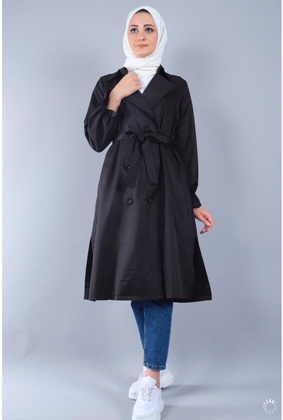 Adressbutik Kadın Kruvaze Kesim Trençkot Siyah