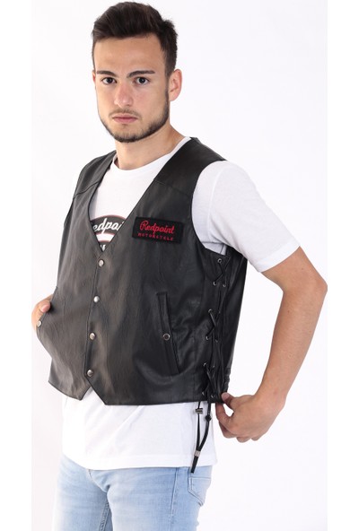 Redpoint Suni Deri Yandan Bağcıklı Biker Yelek Nakışlı Siyah XL Redpoint Suni Deri Yandan Bağcıklı Biker Yelek Nakışlı Siyah XL