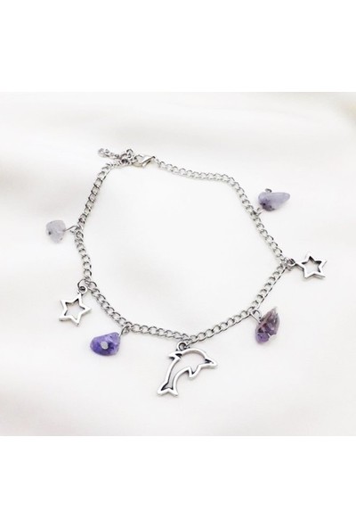 BijuStore Ametist Doğal Taş Yunus Balığı Halhal BijuStore Ametist Doğal Taş Yunus Balığı Halhal