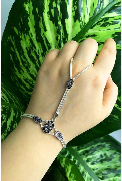 Sümer Telkari Hasır Örgü Şahmeran Gümüş Yüzüklü Bileklik 34