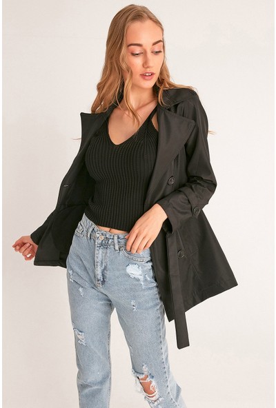 FullaModa Beli Kuşaklı Trençkot