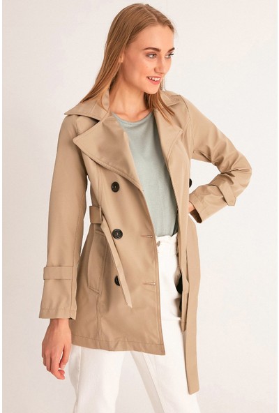 FullaModa Beli Kuşaklı Trençkot