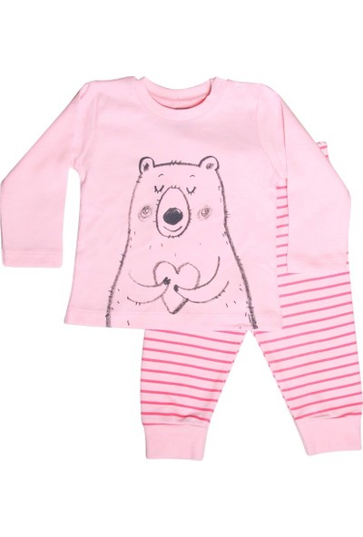 Luggi Baby Kız Pembe Ayıcık Uzun Kollu Pijama Takımı LG-4676