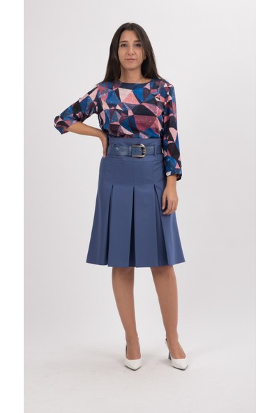 Soral Kadın 3 Pileli Etek Astarlı 724 Mavi Soral Kadın 3 Pileli Etek Astarlı 724 Mavi
