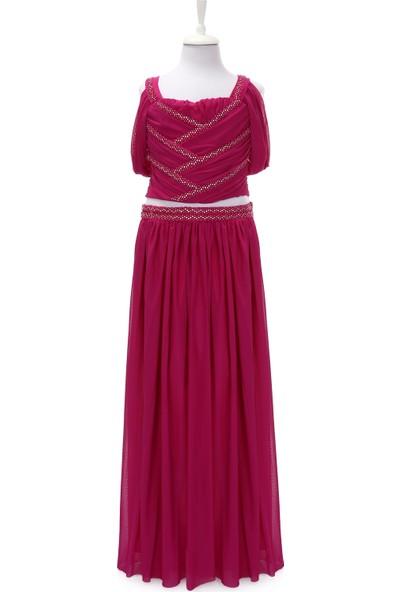 Mileny 2'li Takım Göbeği Açık Kız Çocuk Abiye Elbise