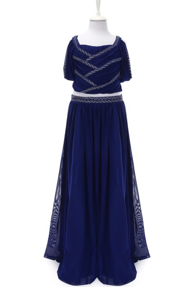 Mileny 2'li Takım Göbeği Açık Kız Çocuk Abiye Elbise