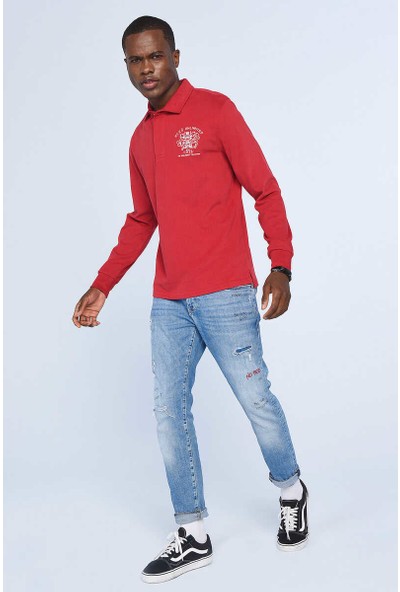 Ecko Unltd Pan Kırmızı Erkek Nakışlı Polo Yaka Sweatshirt