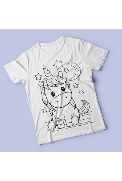 T-Moni Design Boyanabilir Unicorn Desenli Kız Çocuk Tişörtü T-Moni Design Boyanabilir Unicorn Desenli Kız Çocuk Tişörtü
