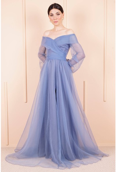 SpringStore İndigo Balon Kol Organize Kumaş Abiye SpringStore İndigo Balon Kol Organize Kumaş Abiye