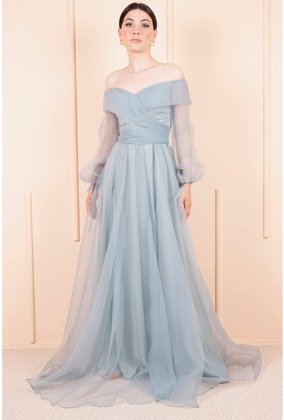 SpringStore Mint Balon Kol Organize Kumaş Abiye SpringStore Mint Balon Kol Organize Kumaş Abiye