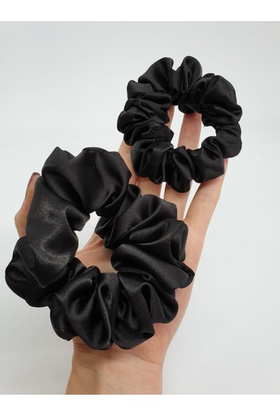 Melkady 131Sİ - Saten Scrunhie Saç Lastiği, Toka Seti (2'li)
