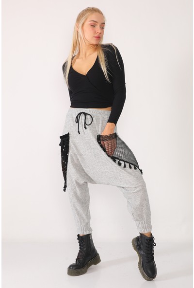 Podiumstar Pul ve File Detaylı Triko Şalvar Pantolon