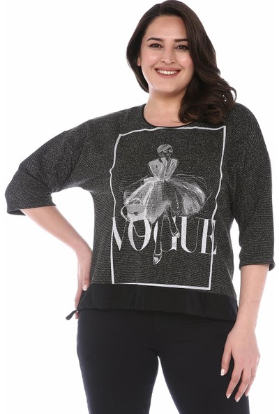 Ultimod Siyah Baskılı Büyük Beden Bluz ULT5216