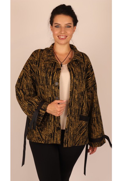 Ultimod Sarı Önü Çıtçıtlı Büyük Beden Kadın Ceket ULT534