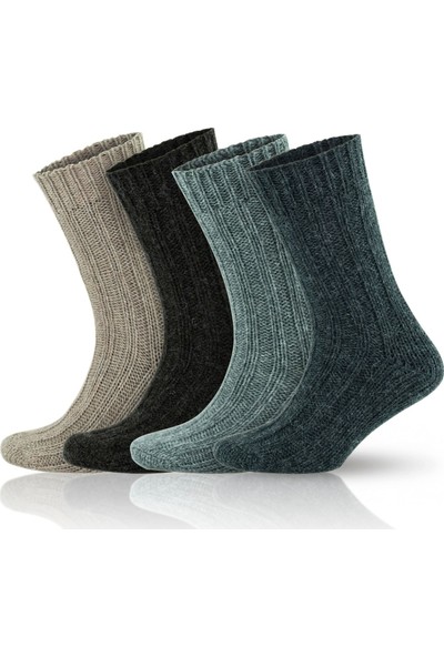 Alpaka Doğal Yün Kalın Örgü Soft Yün Çorap Mix 4 Çift