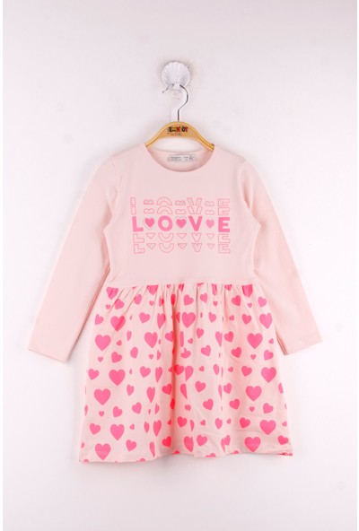 Toontoy Kız Çocuk Love Baskılı Elbise