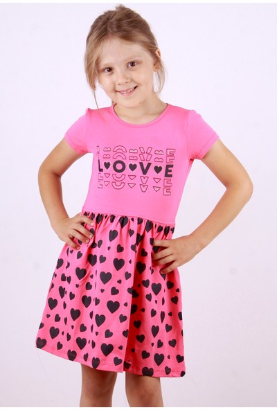 Toontoy Kız Çocuk Love Baskılı Elbise