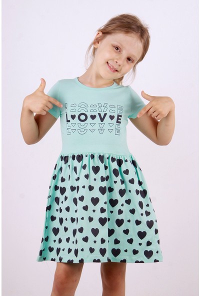Toontoy Kız Çocuk Love Baskılı Elbise
