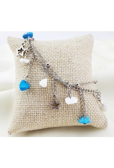 BijuStore Turkuaz - Kuvars Doğal Taş Dorika Zincir Halhal