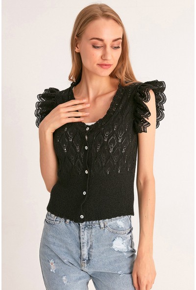 FullaModa Güpür Detaylı Triko Hırka