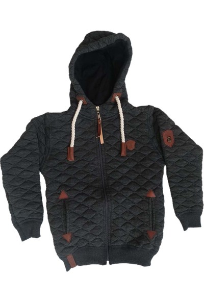 Elitbebe Çocuk Gri Kapüşonlu Fermuarlı Cepli Astarlı Kapitone Desenli Sweat Ceket