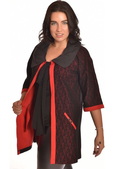 Ultimod Siyah Dantel Desenli Yakası Bağcıklı Büyük Beden Ceket ULT598 Ultimod Siyah Dantel Desenli Yakası Bağcıklı Büyük Beden Ceket ULT598