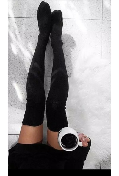 Cindiy Diz Üstü Jartiyer Boy Corap Siyah