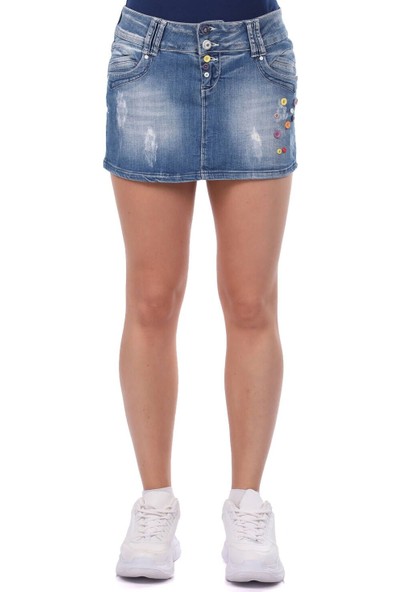 Blue White Kadın Mini Kot Etek