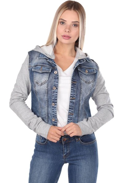 Blue White Kapüşonlu Kot Ceket Blue White Kapüşonlu Kot Ceket