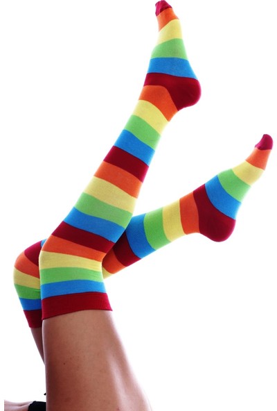 Cindiy Diz Üstü Gökkuşagı Renkli Çorap