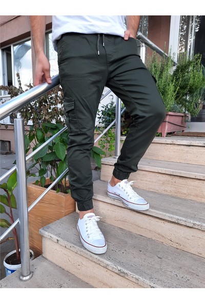 Tarz Cool Haki Paça Lastikli Likralı Jogger Pantolon -Pnt001R02