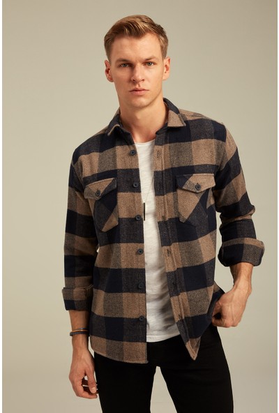 Tarz Cool Krem Ekoseli Oduncu Gömlek-Odg001R03