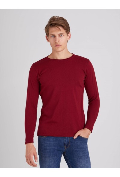 Dufy Bordo Bisiklet Yaka Düz Erkek Triko Slim Fit