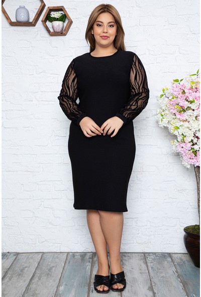 1fazlası Kadın Büyük Beden Zebra Flok Detaylı Elbise Siyah 42 1fazlası Kadın Büyük Beden Zebra Flok Detaylı Elbise Siyah 42